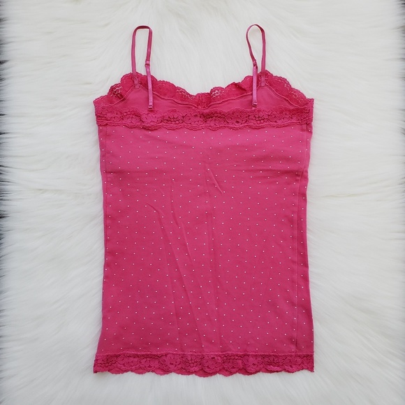 Aeropostale | Tops | Aro Hot Pink Stretch Polkadot S Lace Trim Cami ...